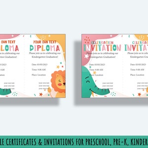 Diploma, Certificate, and Invitation Template for Kids With Animals ...