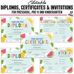37 Customizable Pre-k Diplomas, Kindergarten, and Preschool ...