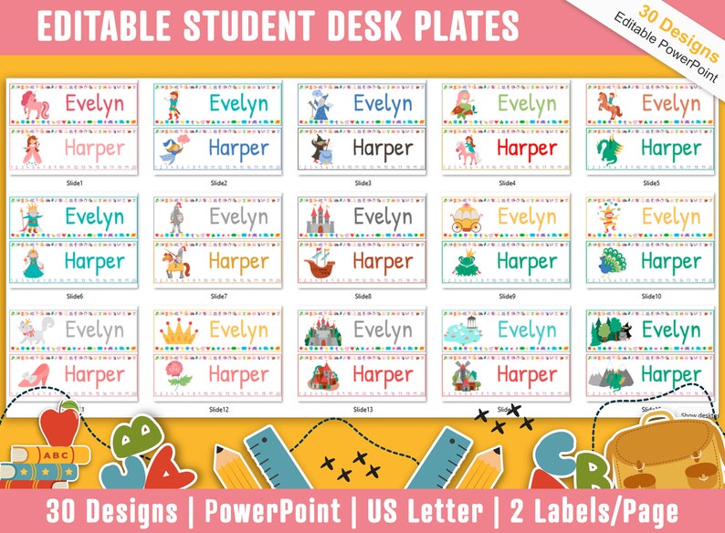Student Desk Plates 30 Printable/editable Fairy Tale Classroom Name ...