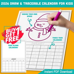 2026 Traceable Calendar for Kids: 12-month Template for Tracing ...