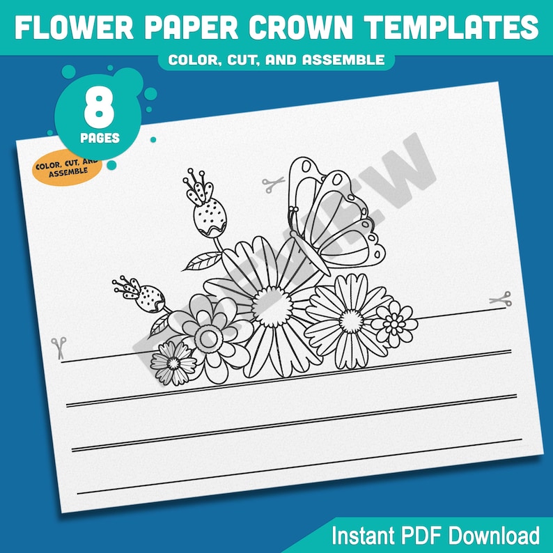 Flower Paper Crown Templates, Printable Spring Headband, 8 Pages, 4 ...