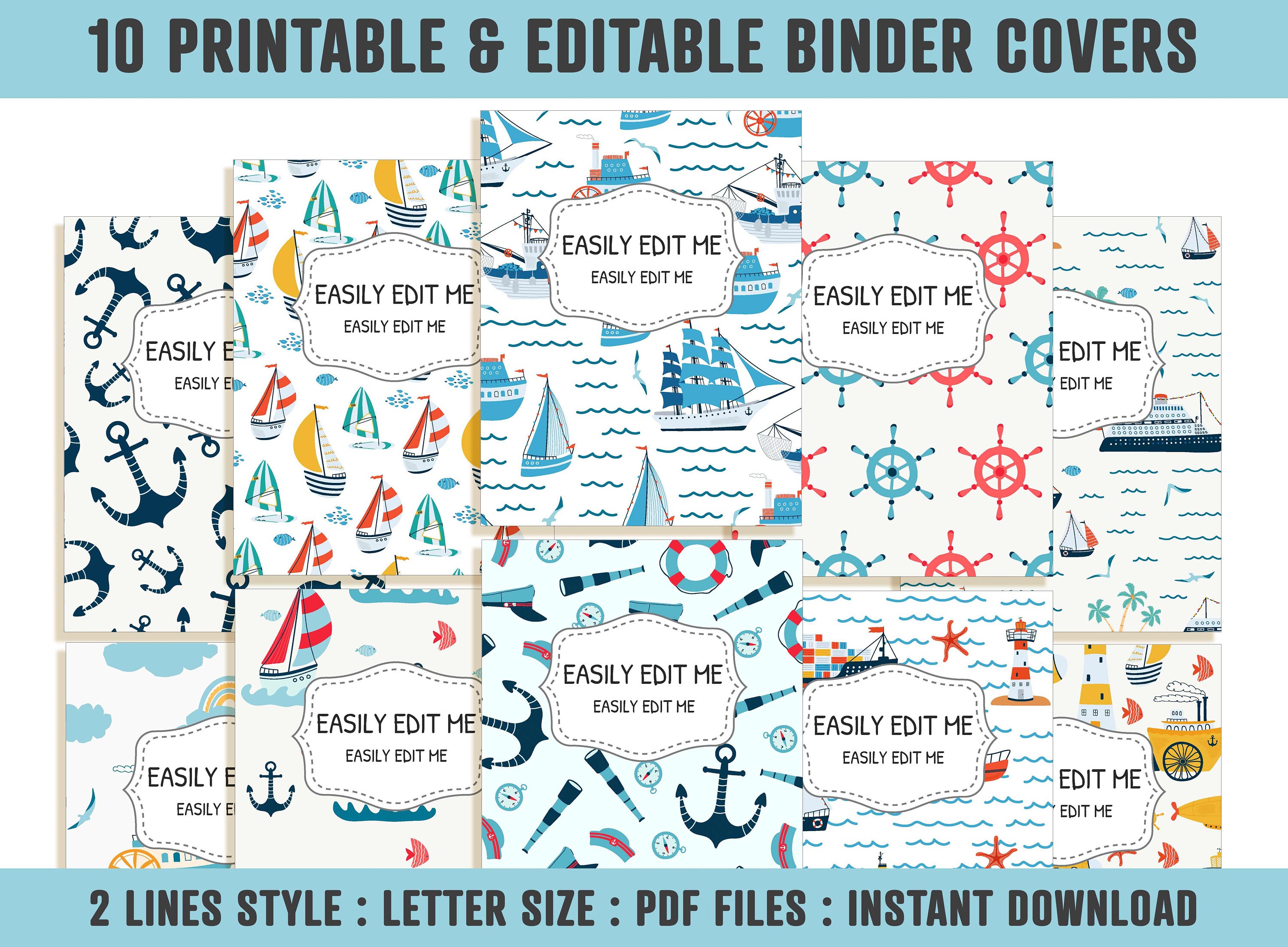 Ocean Binder Cover 10 Printable/editable Coversspines - Etsy