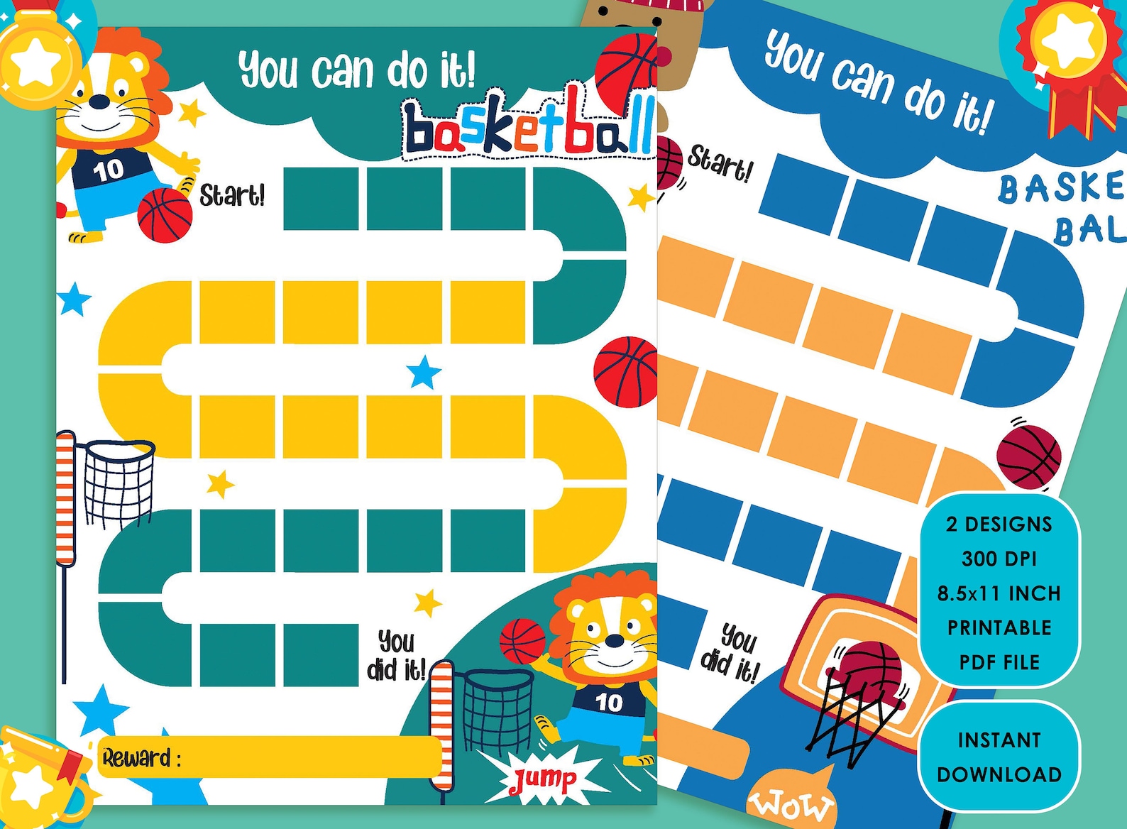 Printable Playing Basketball Reward Chart for Kids, a Way of Guiding ...