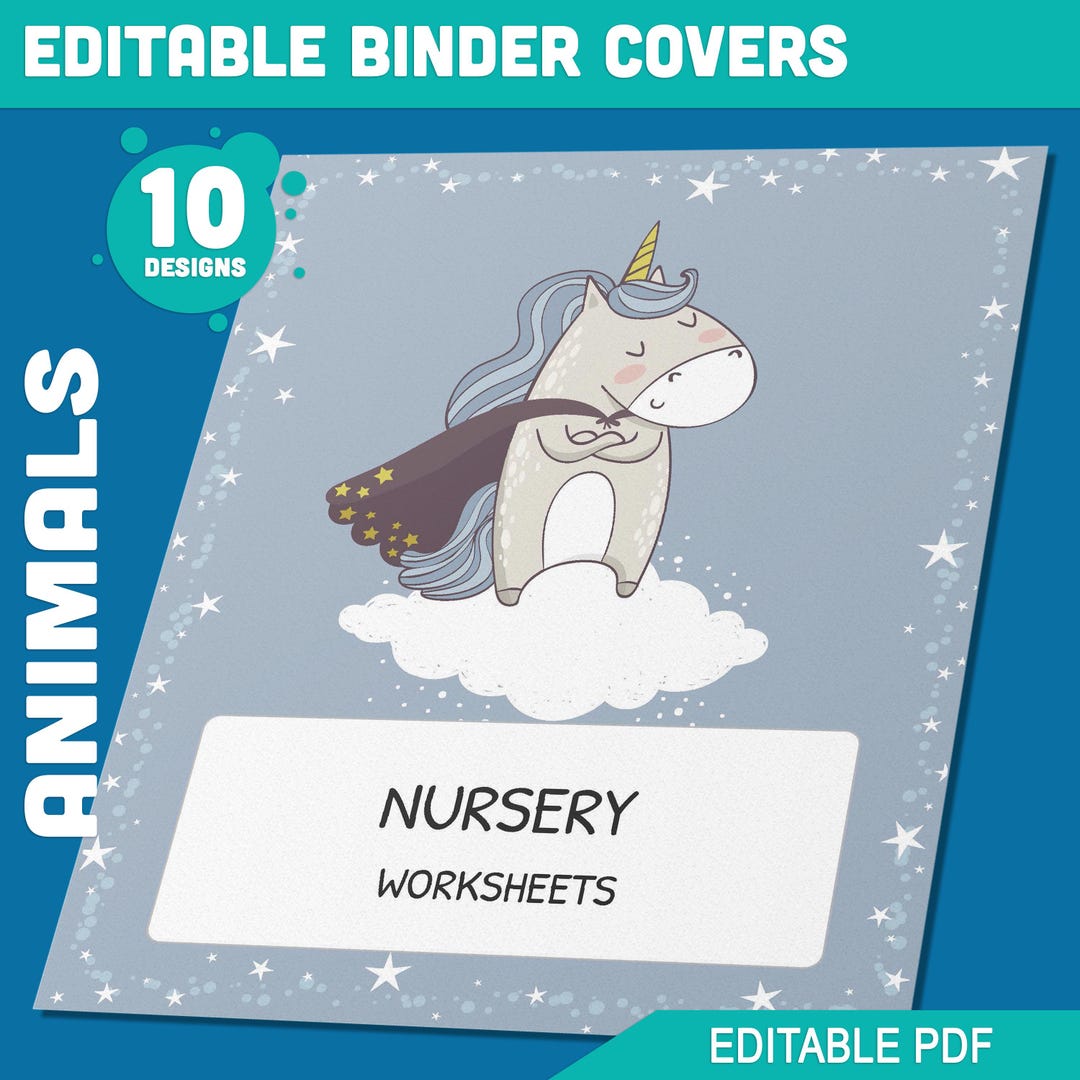 Animal Binder Cover, 10 Printable/editable Covers+spines, Binder Insert ...