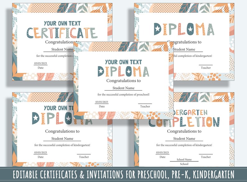 37 Pages of Editable Diploma, Certificate, and Invitation Templates for ...