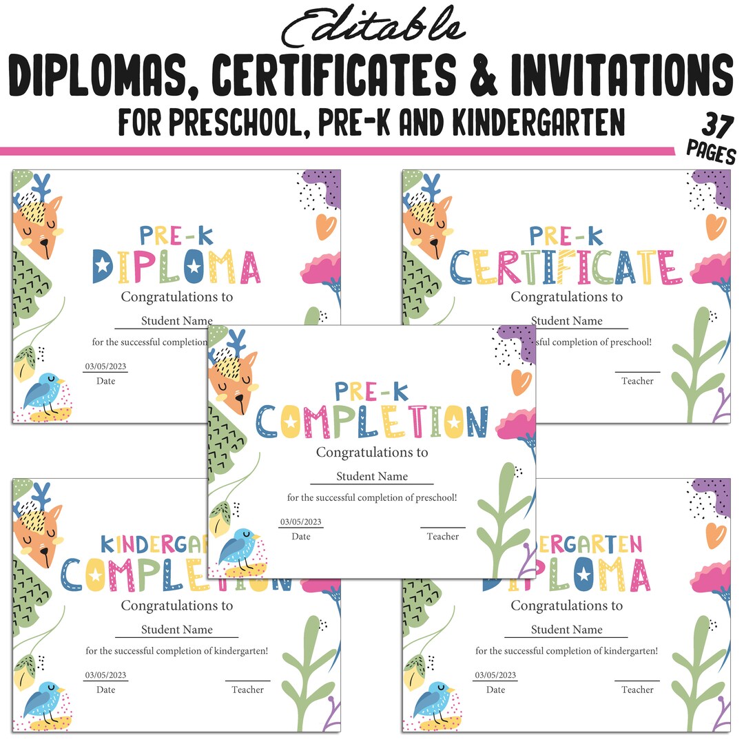 Preschool, Pre K, Kindergarten Graduation Certificates, Diplomas ...