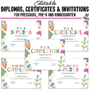 Preschool, Pre K, Kindergarten Graduation Certificates, Diplomas ...