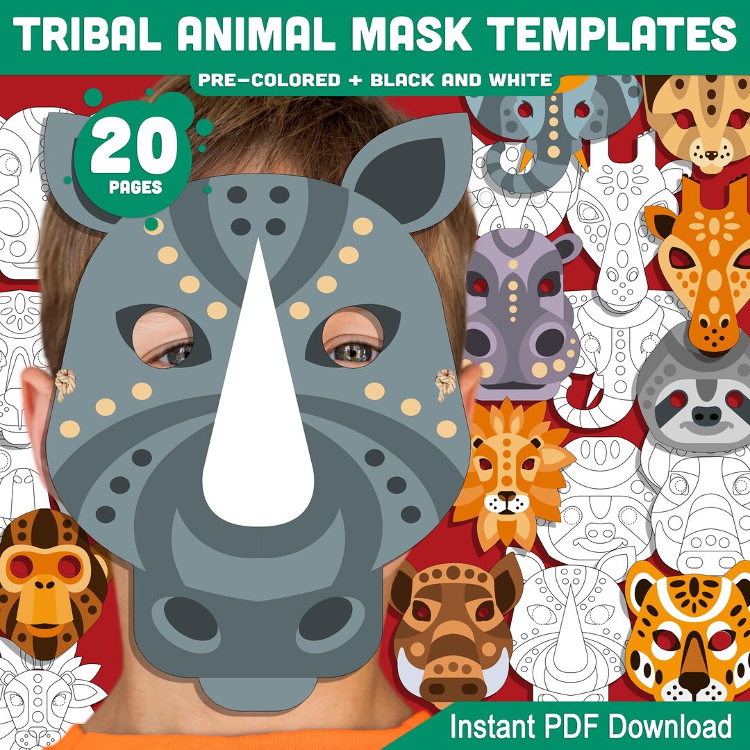 Tribal Animal Mask Templates: 20-page Printable Craft for Kids, 10 ...