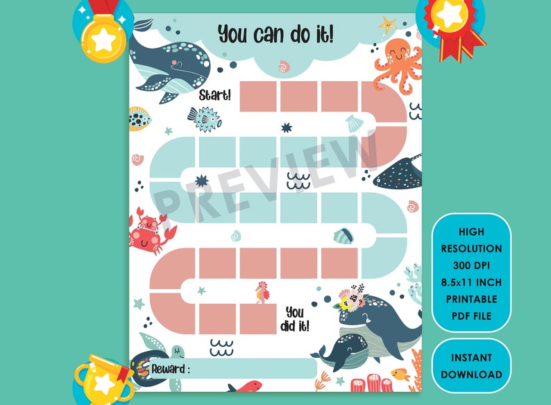 Adorable Printable Whale Reward Chart for Kids, Sea Life-themed ...