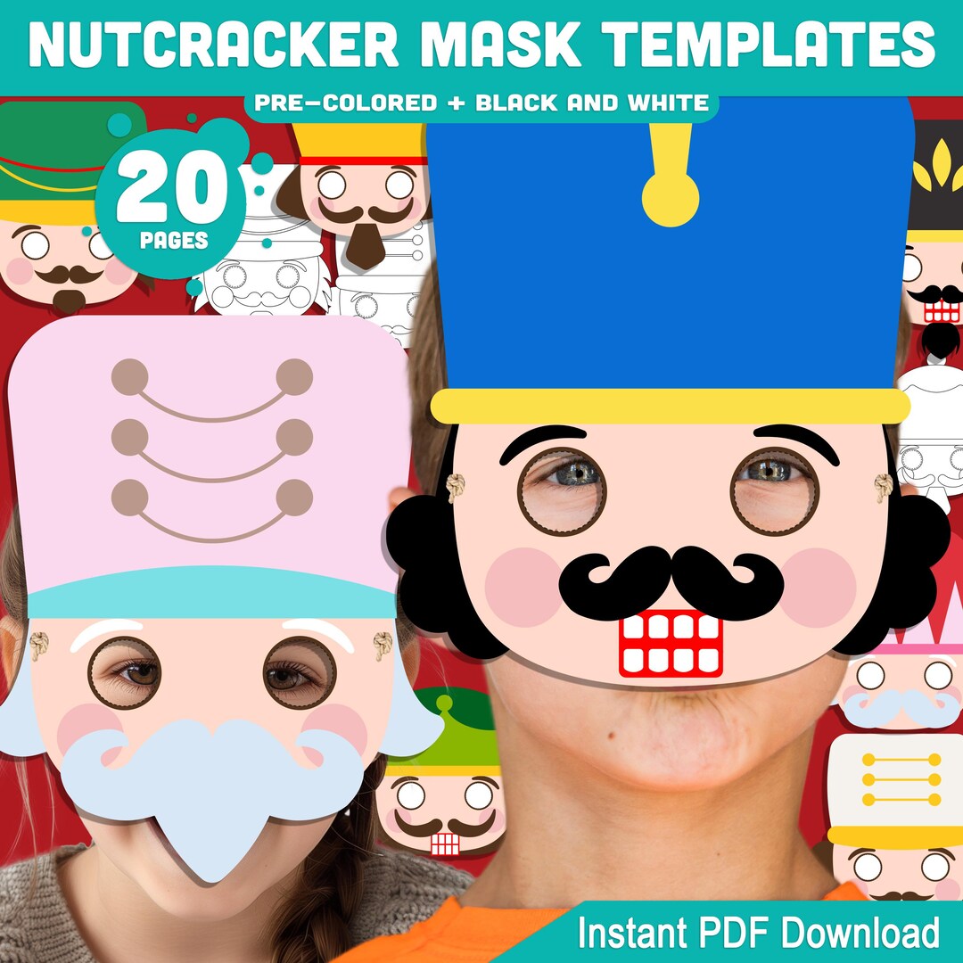 Printable Nutcracker Mask Templates: 10 Designs, Pre-colored +black ...