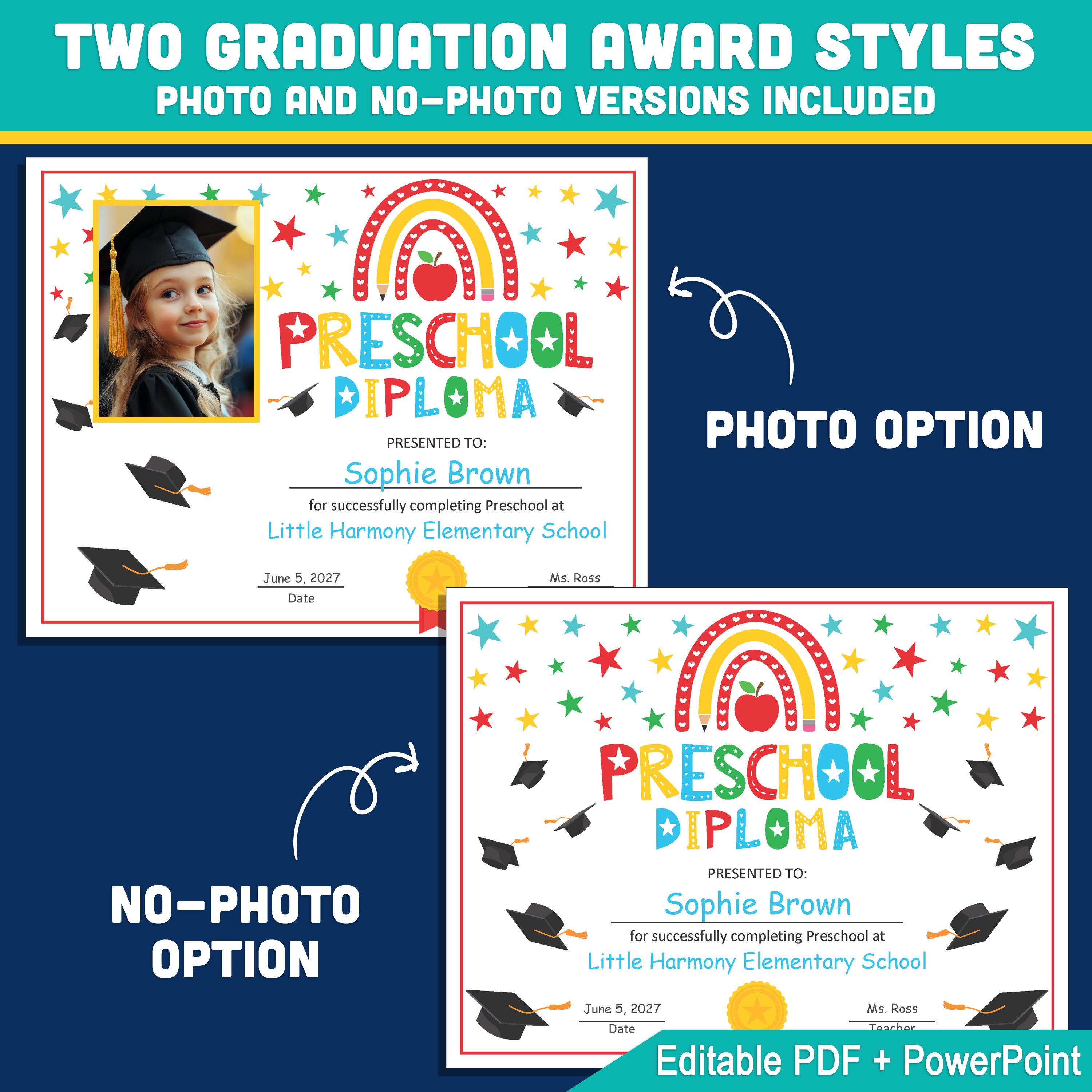 Editable Preschool Graduation Diploma & Certificate Set, Printable ...