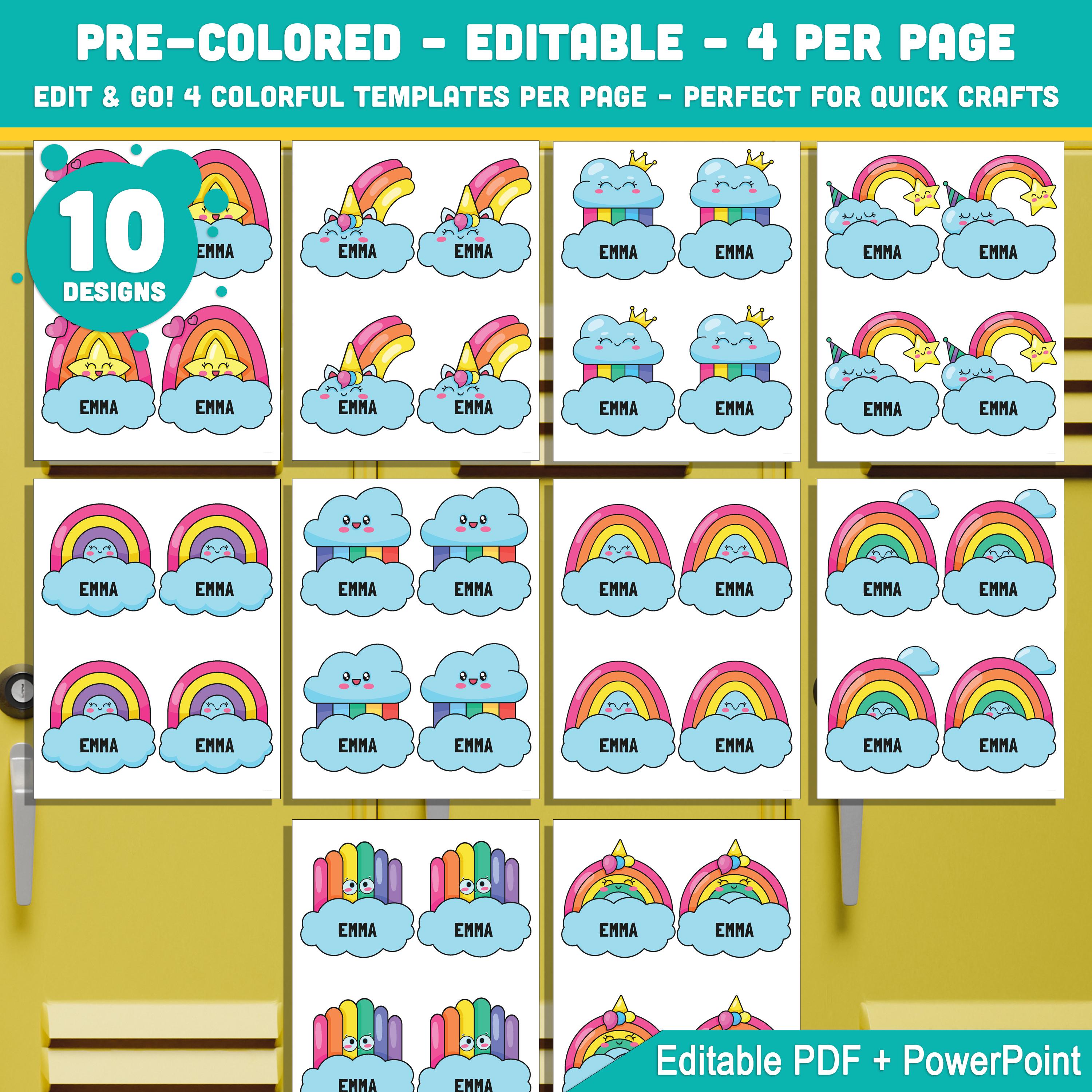 Editable Locker Labels (cubby Name Tags), Cute Cloud & Rainbow Themed ...