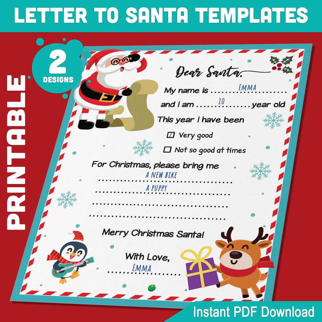 Christmas Wish List for Kids: 2 Fun Fill-in-the-blank Letters to Santa ...