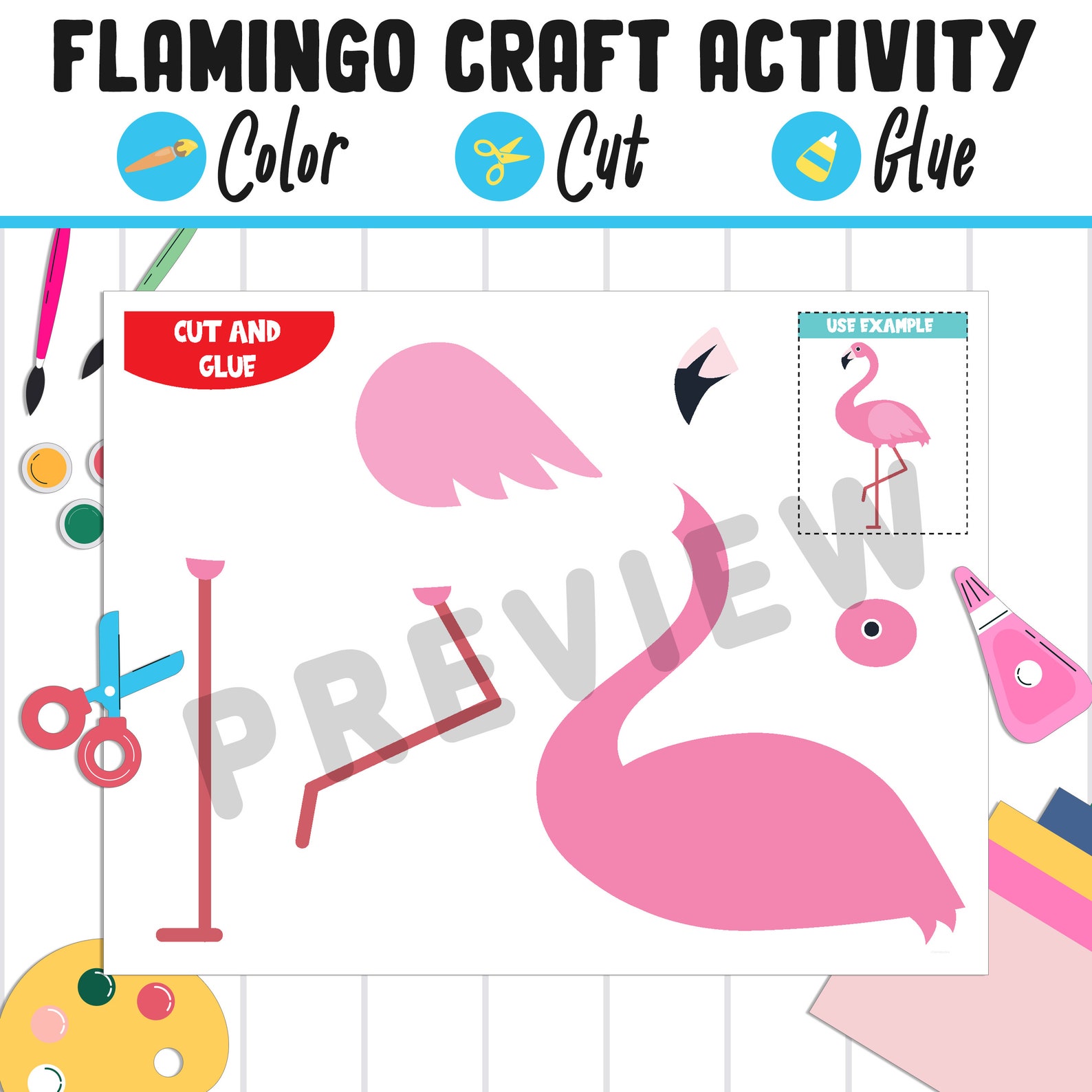 Pink Flamingo Craft Activity Color, Cut, and Glue for Prek to 2nd Grade ...