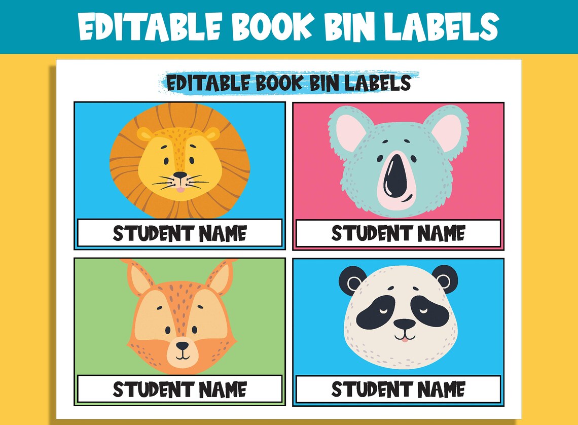 Editable Cute Animal Library Book Bin Labels: 16 Customizable - Etsy