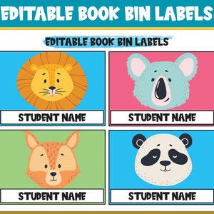 Editable Cute Animal Library Book Bin Labels: 16 Customizable Designs ...
