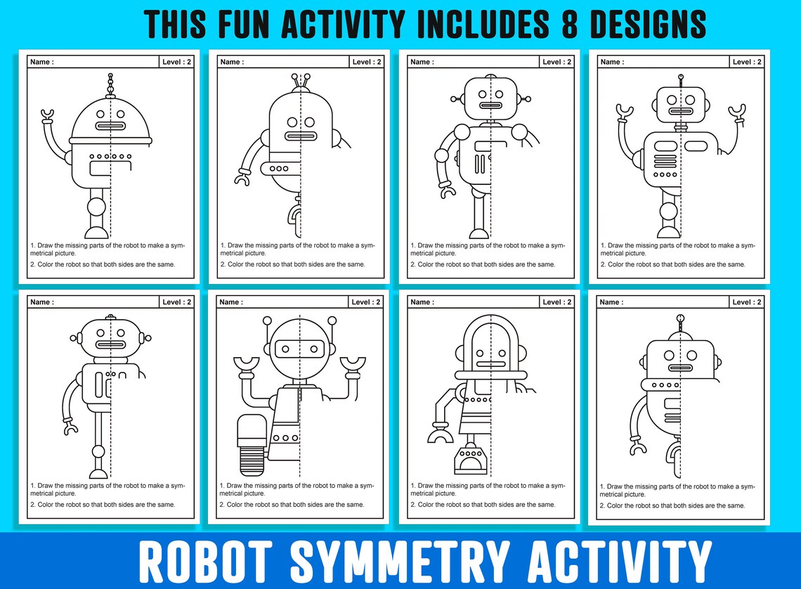 Robot Symmetry Worksheet, Robot Theme Lines of Symmetry Activity, 24 ...