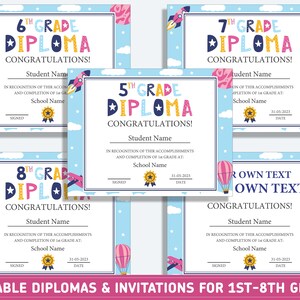 Editable 5th Grade Awards, 1st to 8th Grade Diploma, Certificate of ...