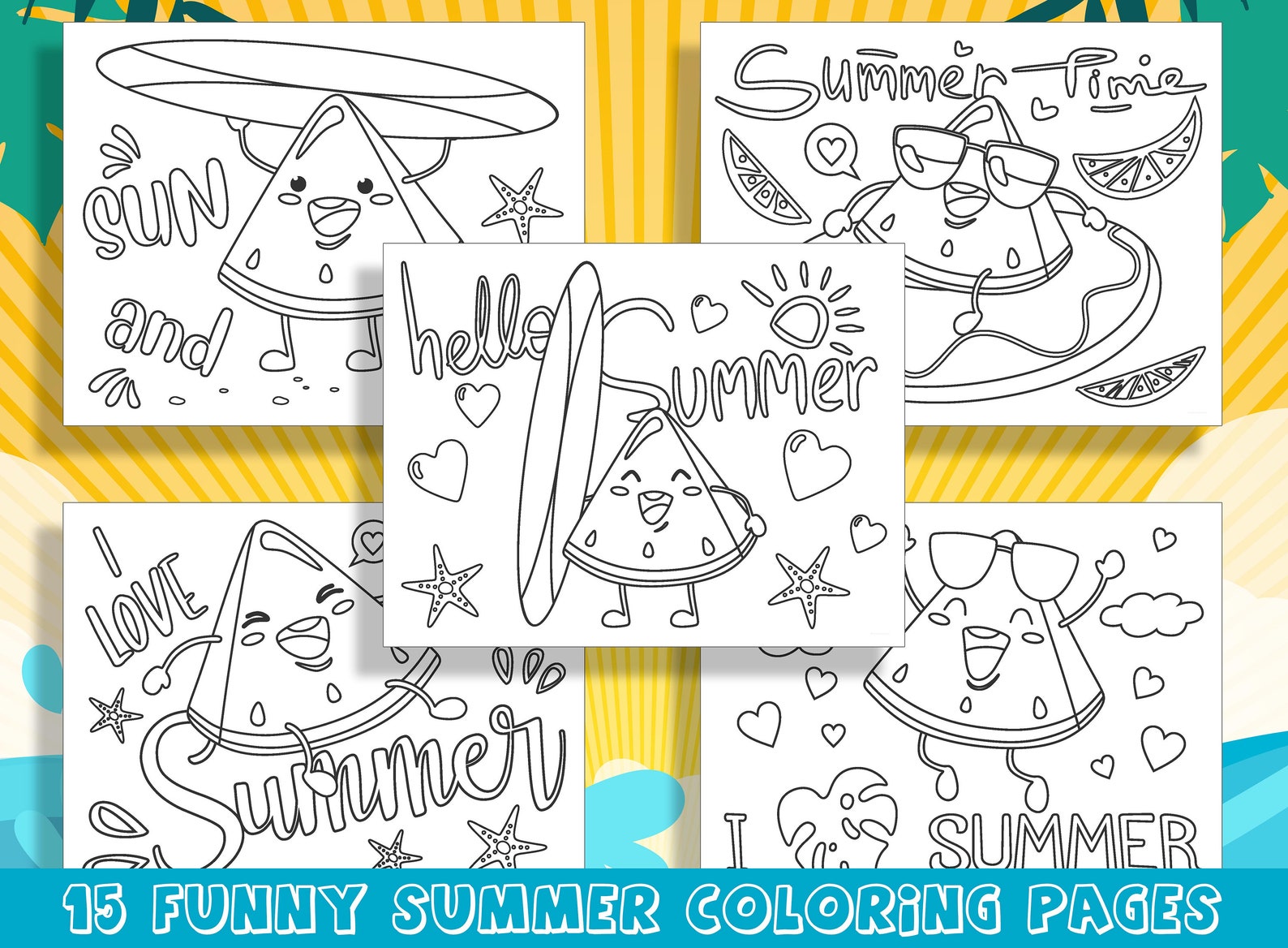 Sun Sand and Scribbles: 15 Funny and Cute Summer Coloring - Etsy
