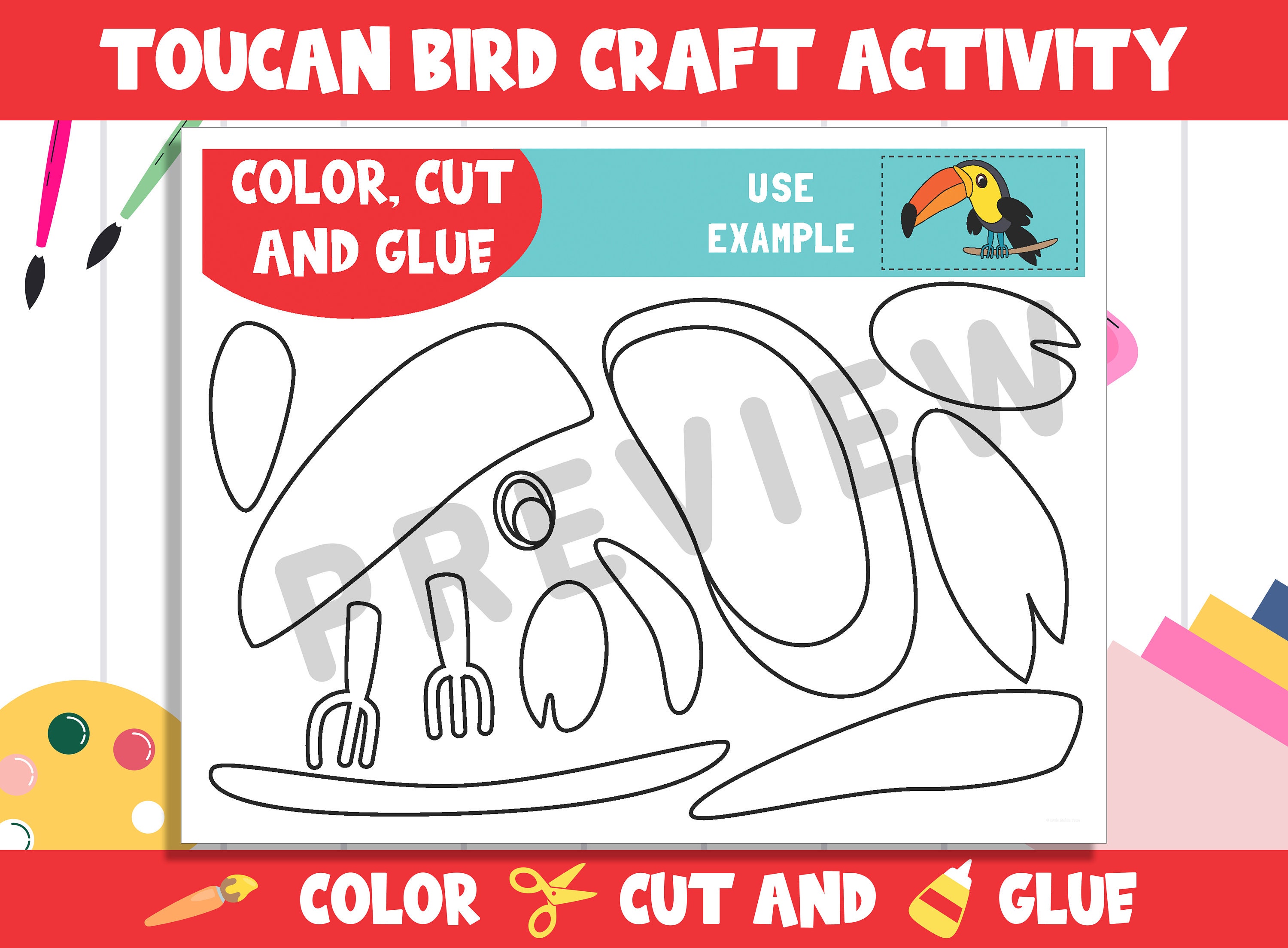 Cute Toucan Bird Craft Activity Color, Cut, and Glue for Prek to 2nd ...