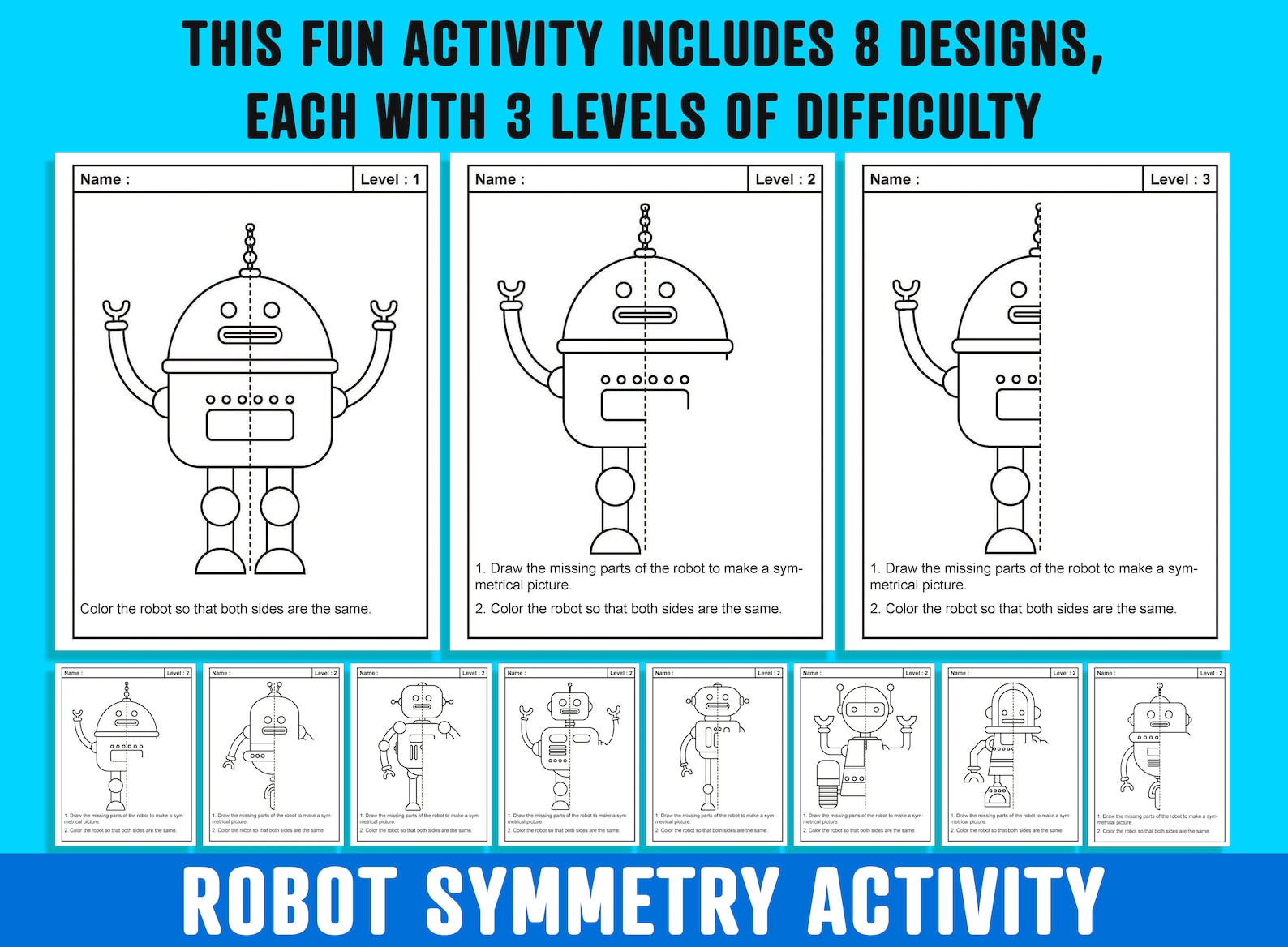Robot Symmetry Worksheet, Robot Theme Lines of Symmetry Activity, 24 ...