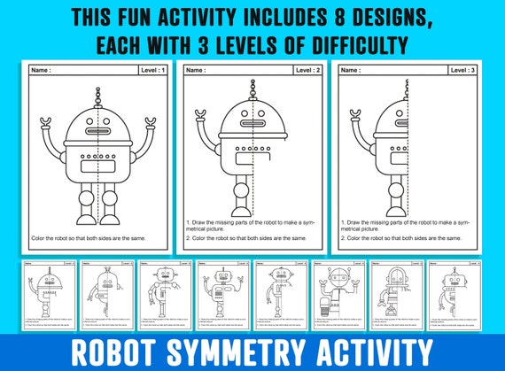 Robot Symmetry Worksheet Robot Theme Lines of Symmetry | Etsy
