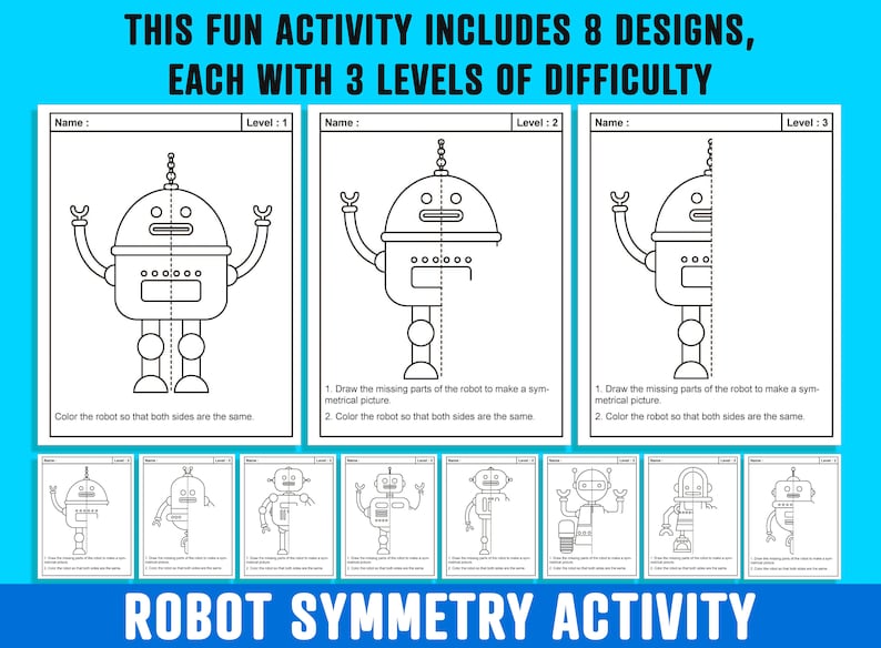 Robot Symmetry Worksheet, Robot Theme Lines of Symmetry Activity, 24 ...