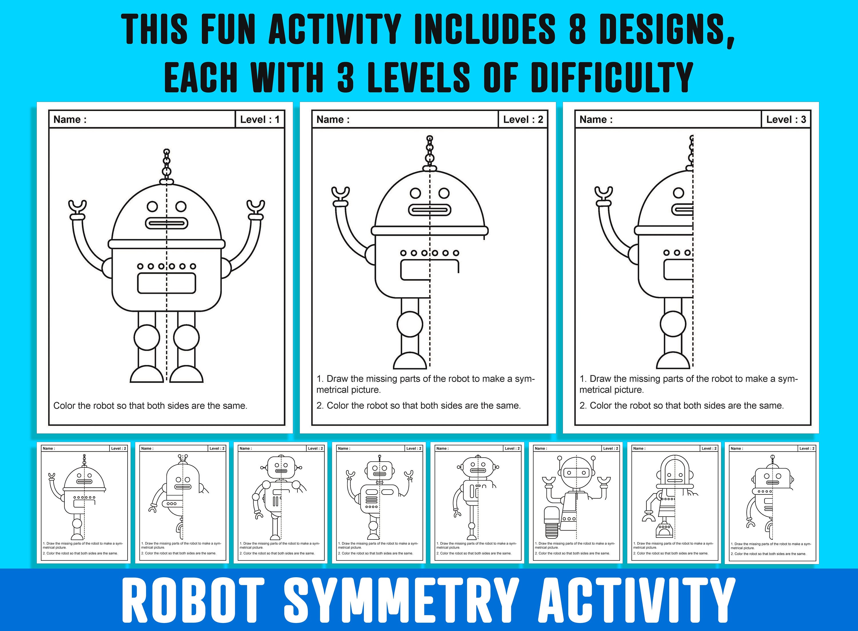 Robot Symmetry Worksheet, Robot Theme Lines of Symmetry Activity, 24 ...