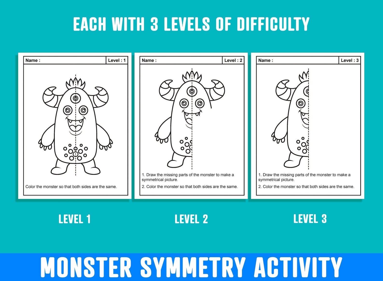 Monster Symmetry Worksheet, Monster Theme Lines of Symmetry Activity ...