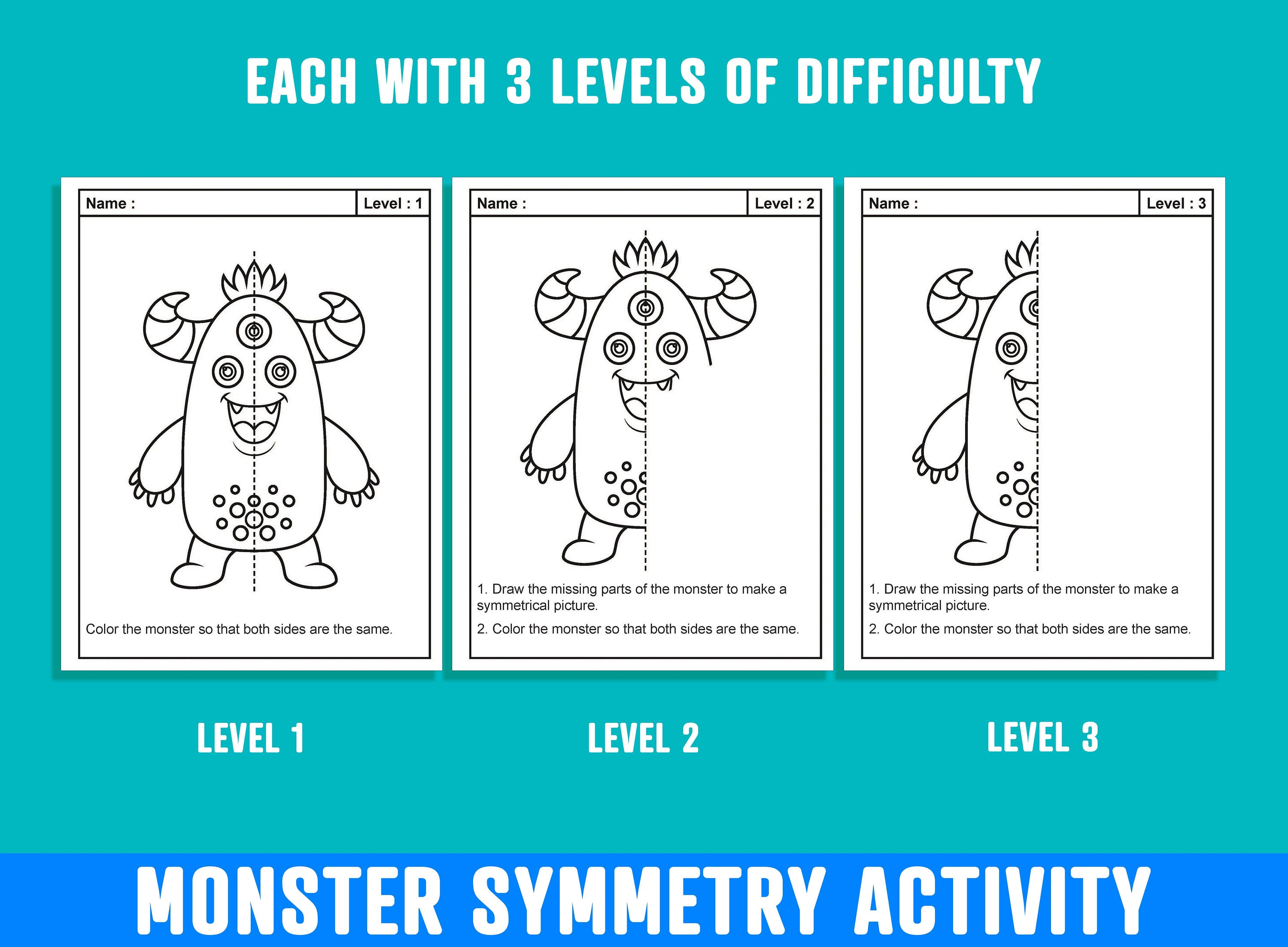 Monster Symmetry Worksheet, Monster Theme Lines of Symmetry Activity ...