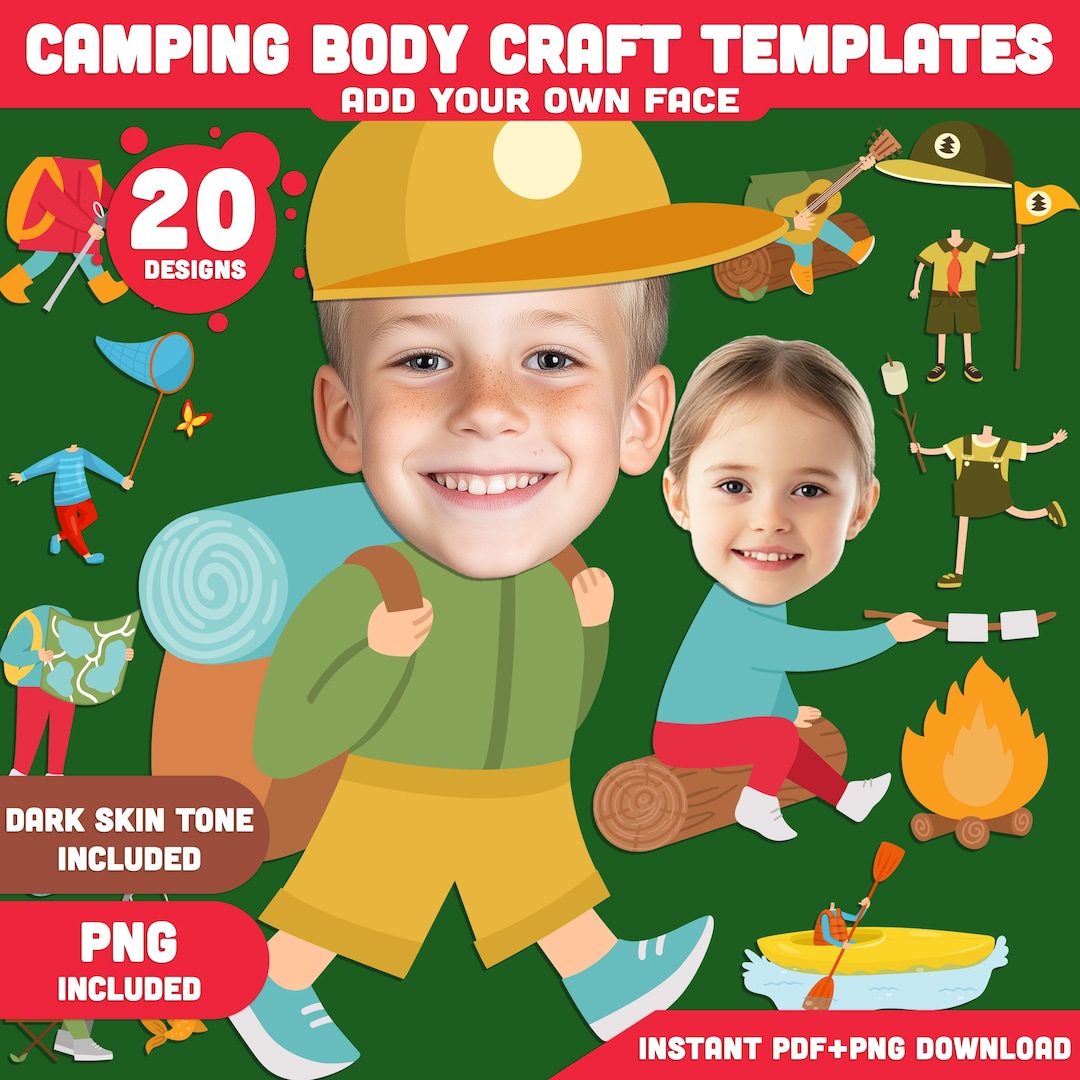 Camping Body Craft Templates, Add Your Own Face, Summer Activity With ...