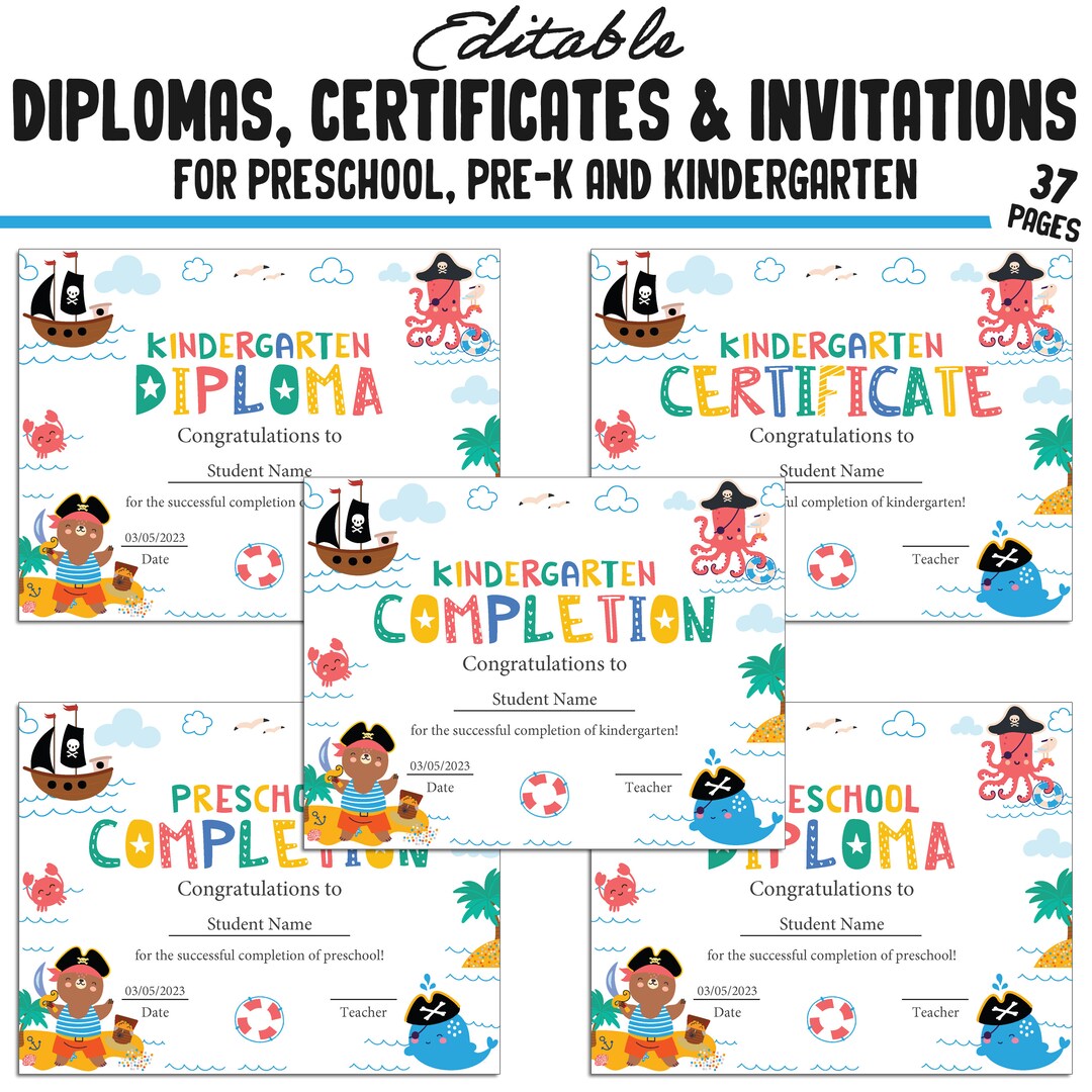 Printable / Editable Kindergarten, Pre-k, Preschool Completion ...