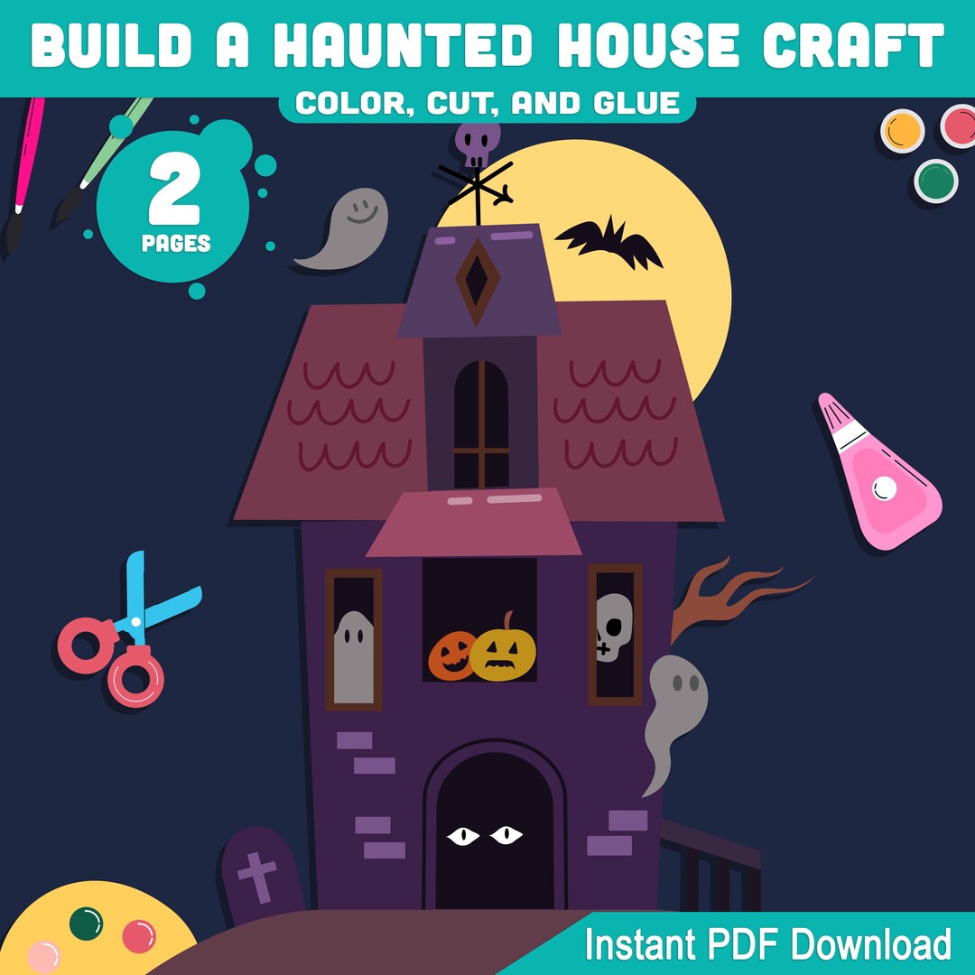 Build a Haunted House Craft, Printable Halloween Craft for Kids, Fun ...