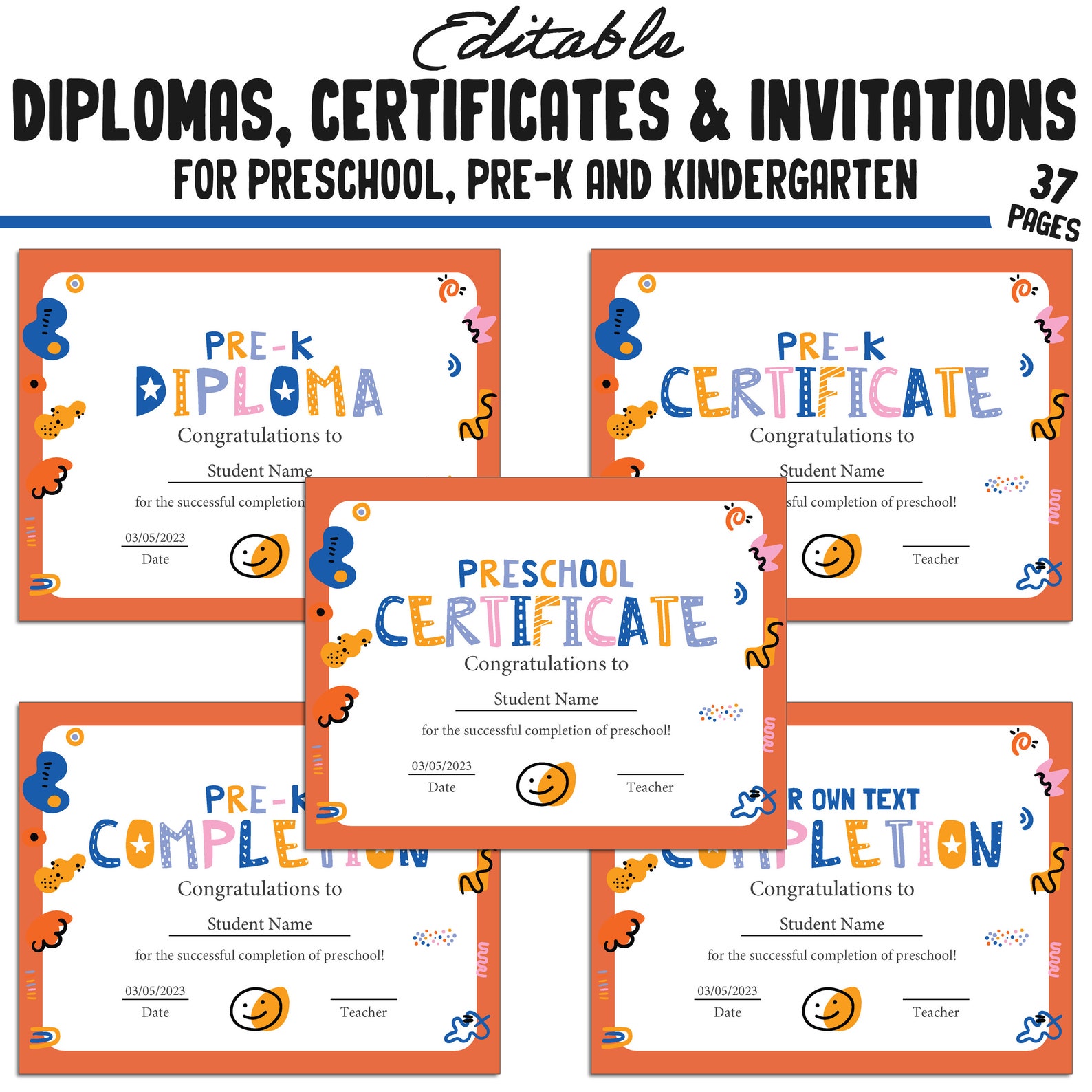 Boost Your Graduation Ceremony With 37 Editable Kindergarten, Pre-k ...