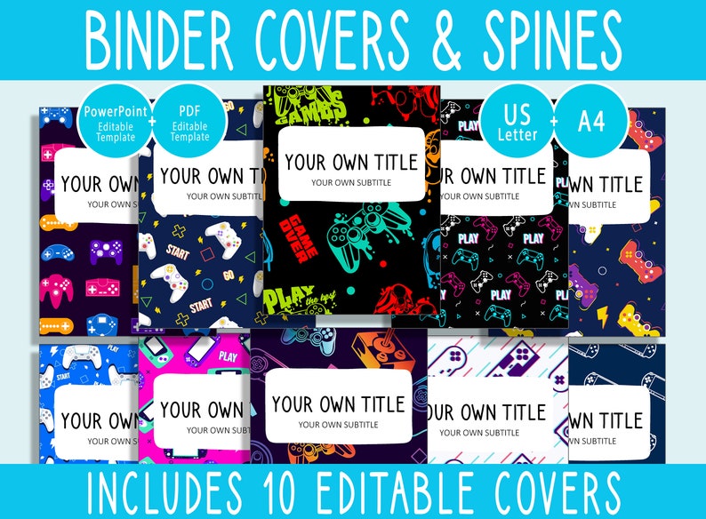 10 Editable Gamer Pattern Binder Covers, Includes 1, 1.5, 2 Spines ...