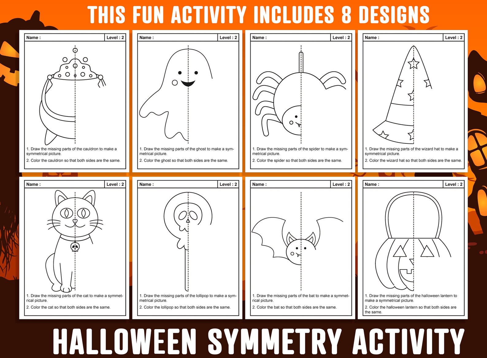 Halloween Symmetry Worksheet, Ghost, Halloween, Cauldron Lines of ...