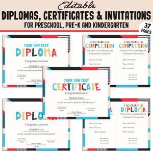 Editable End of the Year Certificates, Diplomas & Invitations for ...