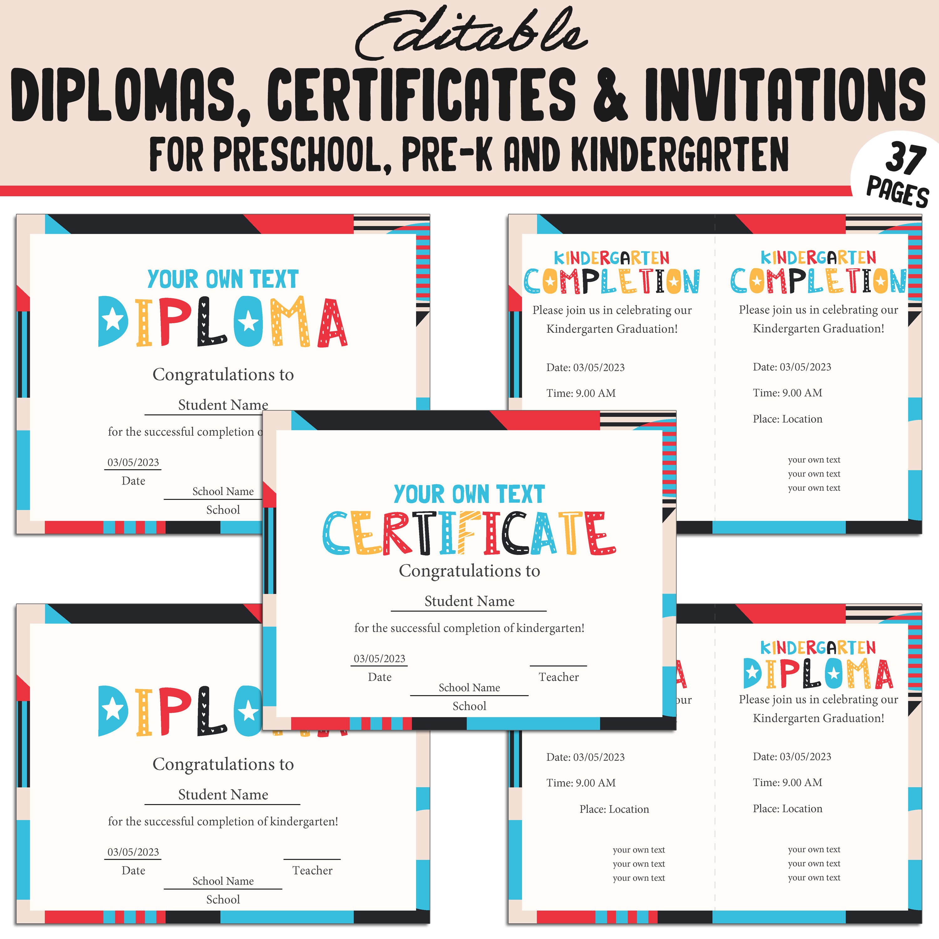 Editable End of the Year Certificates, Diplomas & Invitations for ...