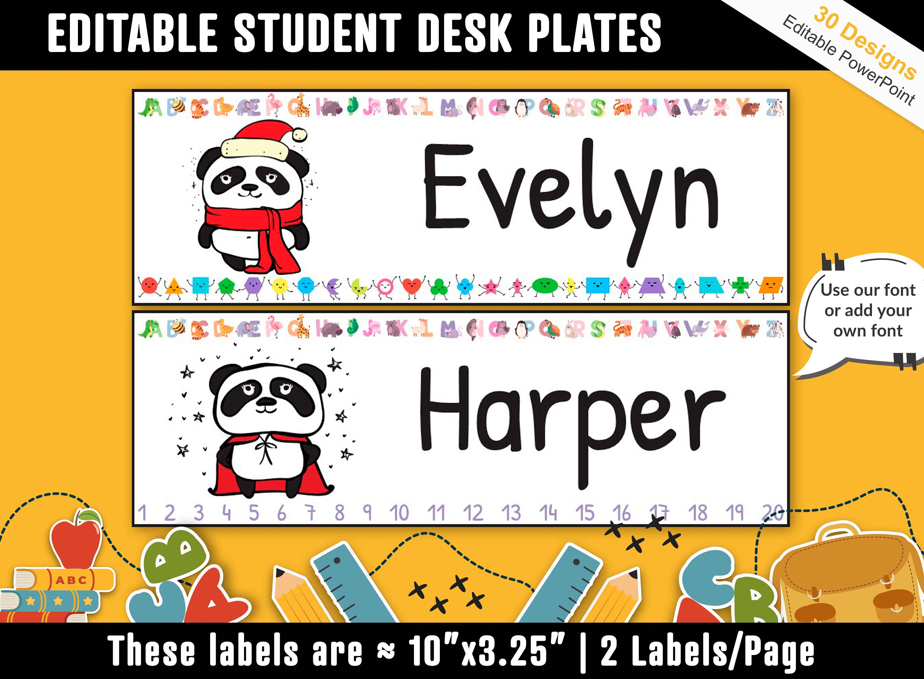 Student Desk Plates, 30 Printable/editable Panda Bear Classroom Name ...