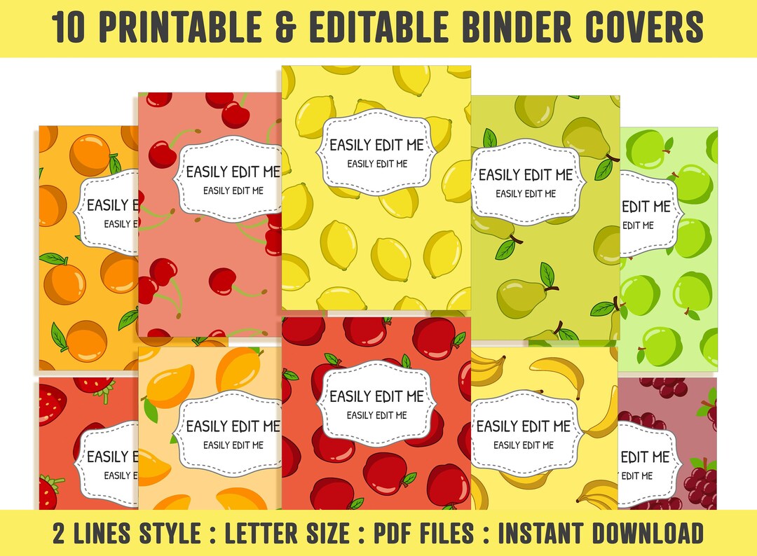 Binder Cover Printable Editable, 10 Coversspines, Binder Inserts ...