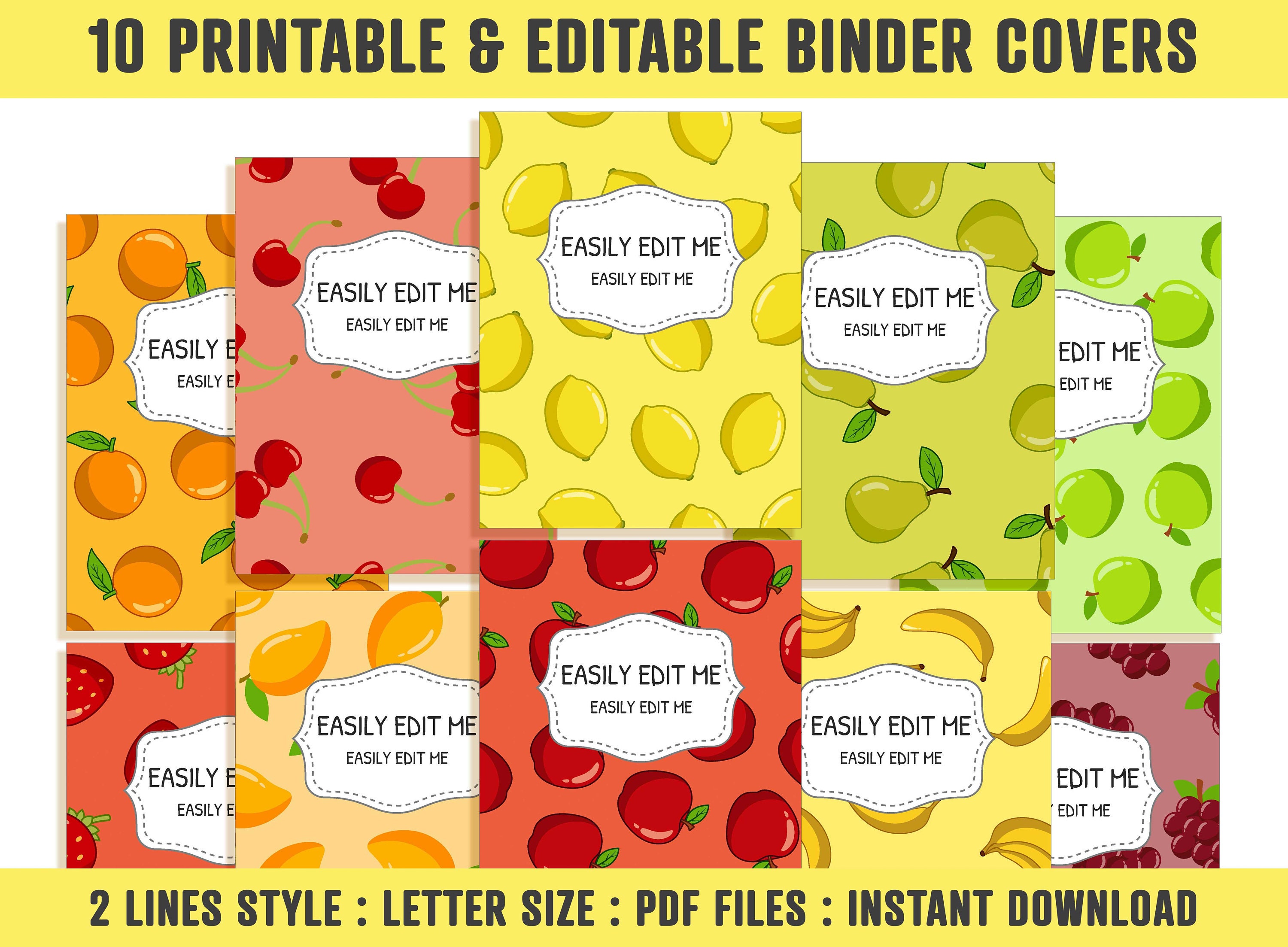 Binder Cover Printable Editable, 10 Coversspines, Binder Inserts ...