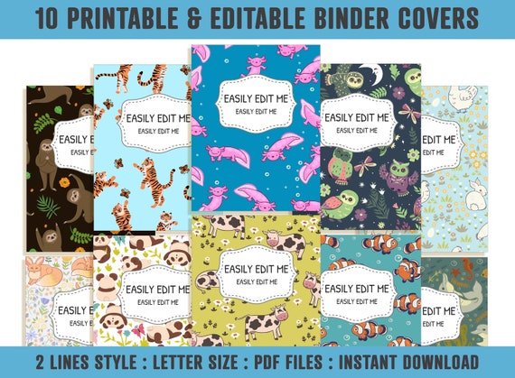 Animal Binder Cover 10 Printable & Editable CoversSpines | Etsy