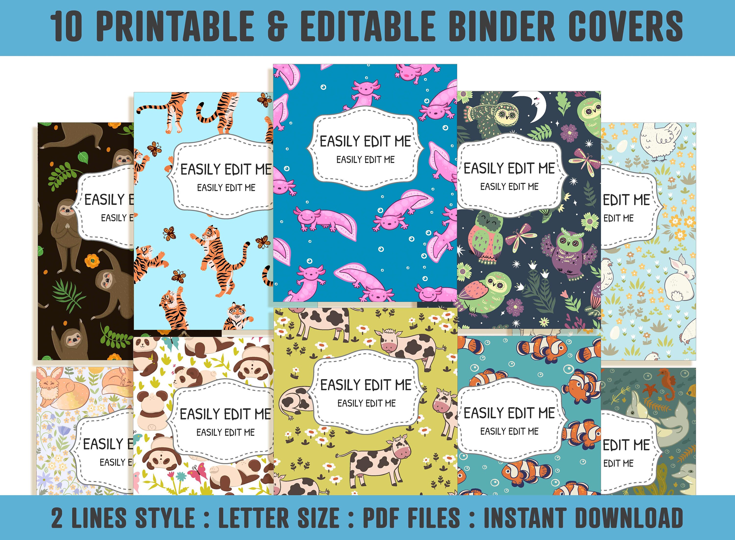 Animal Binder Cover 10 Printable & Editable Coversspines - Etsy
