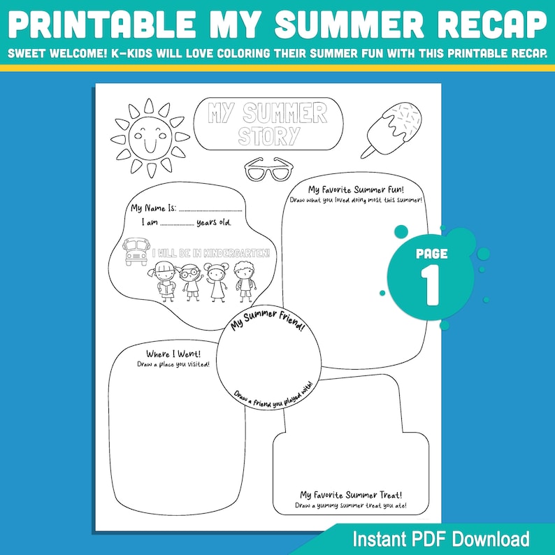 Printable Coloring My Summer Recap Activity - 2 Pages for Kindergarten ...