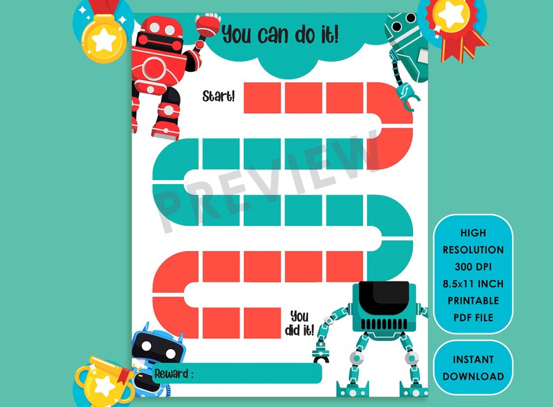 Printable Robot Reward Chart for Kids, a Way of Guiding Children ...