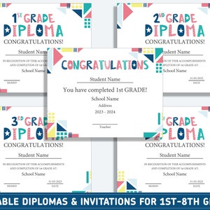 Editable 2nd Grade Diploma, 1st to 8th Grade Diploma, Certificate of ...
