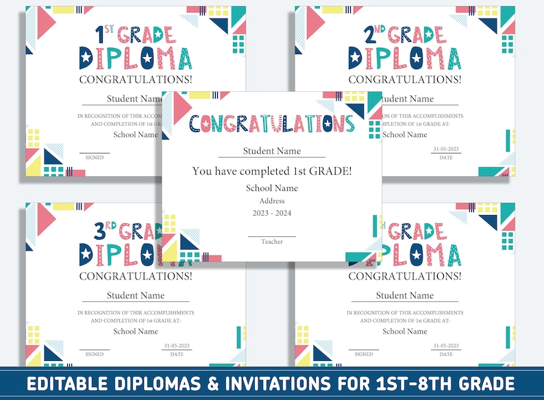 Editable 2nd Grade Diploma 1st to 8th Grade Diploma - Etsy