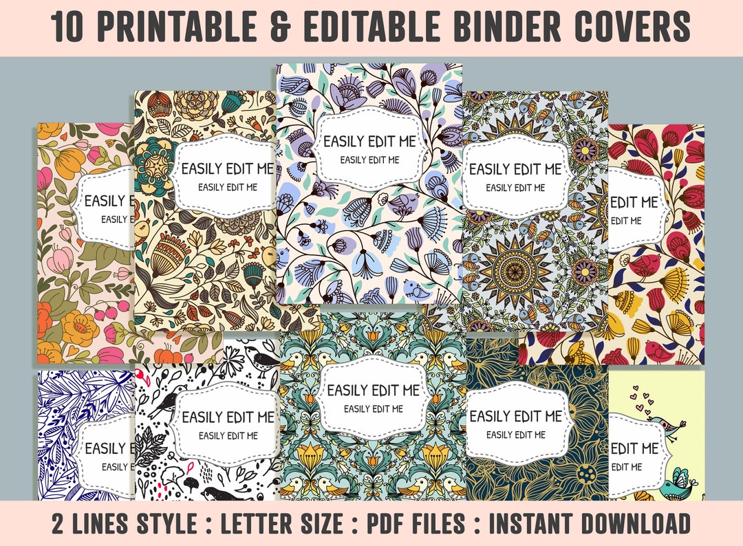 Flower and Birds Binder Cover, 10 Printable & Editable Binder Covers ...