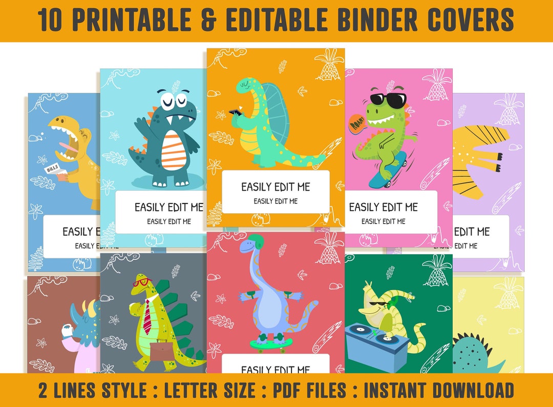 Dinosaur Binder Cover 10 Printable & Editable Coversspines - Etsy