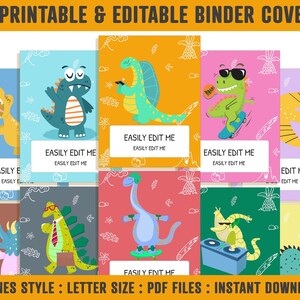 Dinosaur Binder Cover, 10 Printable & Editable Covers+spines, Binder ...